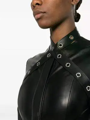 Off-White Leather Midi Dress With Eyelet Embellishments