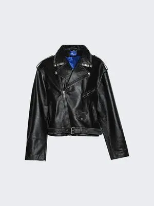 MARKING DISTANCE Big Baby Perfecto" Leather Biker Jacket With Patches