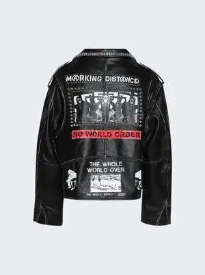 MARKING DISTANCE Big Baby Perfecto" Leather Biker Jacket With Patches
