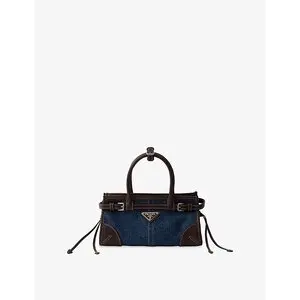 Prada Bonnie Small Denim And Leather Shoulder Bag - Blue