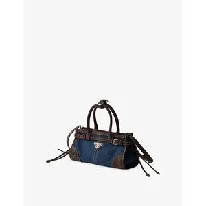 Prada Bonnie Small Denim And Leather Shoulder Bag - Blue