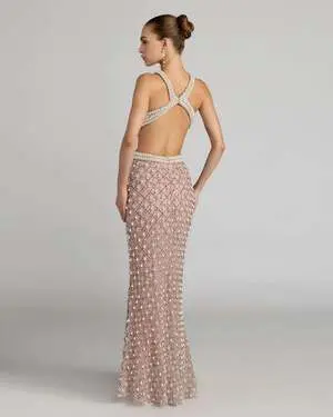 MAC DUGGAL COLLECTION Embellished Pearl Open Back Gown