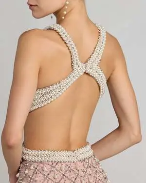 MAC DUGGAL COLLECTION Embellished Pearl Open Back Gown