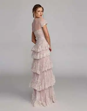MAC DUGGAL COLLECTION Embellished High Neck Gown With Tiered Ruffle Skirt