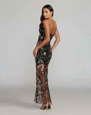 Mac Duggal Floral Embroidered Strapless Column Gown