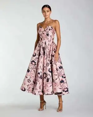 Mac Duggal Sweetheart Neckline Brocade A-line Midi Dress - White Multi