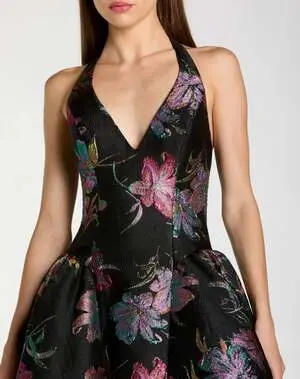 Mac Duggal Brocade Halter Neck Midi Dress