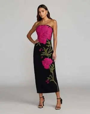 Embroidered Strapless Midi Dresses