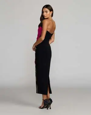 Mac Duggal Strapless Floral Embroidered Sheath Midi Dress