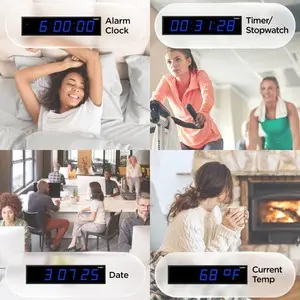 IVATION Digital Clock, 60 Led Wall Clock With Stopwatch, Alarms, Timer - Blue