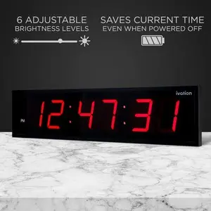 IVATION Digital Clock, 72 Led Wall Clock With Stopwatch, Alarms, Timer - Red