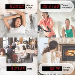 IVATION Digital Clock, 24 Led Wall Clock With Stopwatch, Alarms, Timer - Red