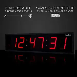 IVATION Digital Clock, 24 Led Wall Clock With Stopwatch, Alarms, Timer - Red