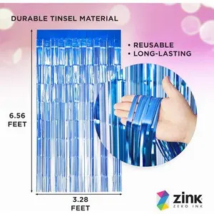 ZINK Foil Fringe Backdrop Curtains - Blue