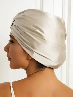 SILKSILKY Pure Silk Double Layer Night Bonnet - Beige