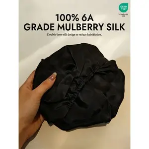 SILKSILKY Pure Silk Double Layer Night Bonnet - Black