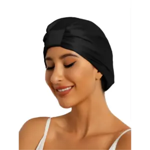 SILKSILKY Pure Silk Double Layer Night Bonnet - Black