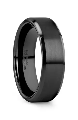 LARSON JEWELERS Yorkshire Brushed Ceramic Wedding Band With Polished Beveled Edges - Black 6mm