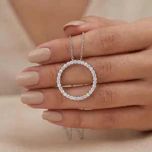 BLISS DIAMOND 1/3 Carat Diamond Circle Pendant Necklace In Sterling