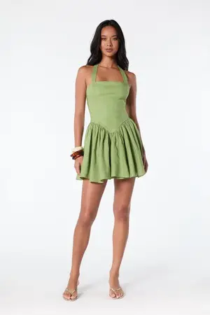 NICHOLAS Amalie Linen Drop-waist Mini Dress - Cactus