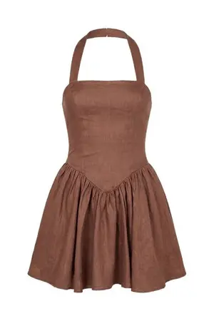 NICHOLAS Amalie Linen Drop-waist Mini Dress - Mocha