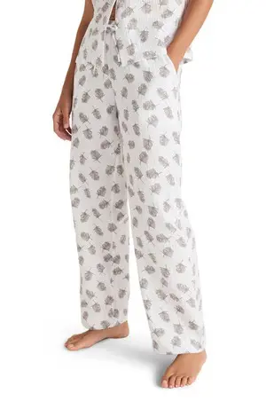HAVEN WELL WITHIN Organic Cotton Gauze Tossed Fern Pajama Pants - White Multi