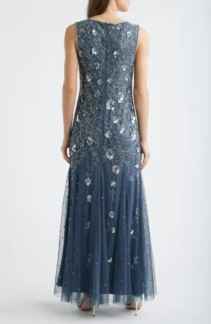Pisarro Nights Beaded Godet Hem Maxi Dress