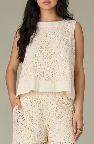 Wit & Wisdom Eyelet Crop Tank - Ecru
