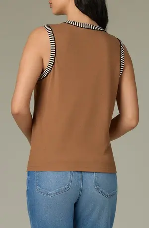 Wit & Wisdom Ribbed V-neck Tank With Contrast Binding - Camel/black