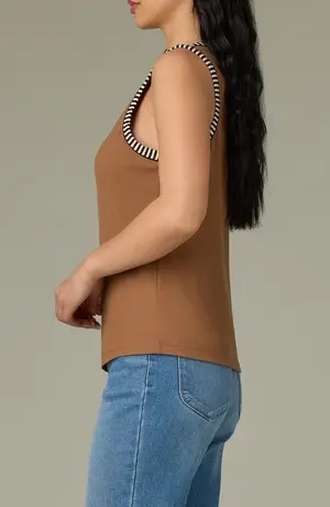 Wit & Wisdom Ribbed V-neck Tank With Contrast Binding - Camel/black