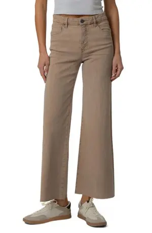 Kut From The Kloth High Waist Ankle Wide Leg Jeans With Raw Hems - Chai