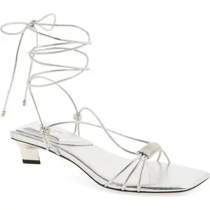 Rag & Bone Liv Ankle Wrap Kitten Heel Sandal - Silver