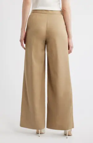 TAHARI ASL Wide Leg Tailored Pants - Khaki