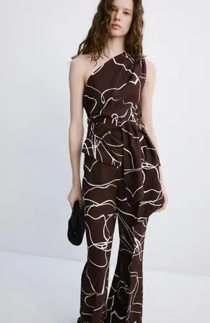 Mango Abstract Print Wide Leg Trousers