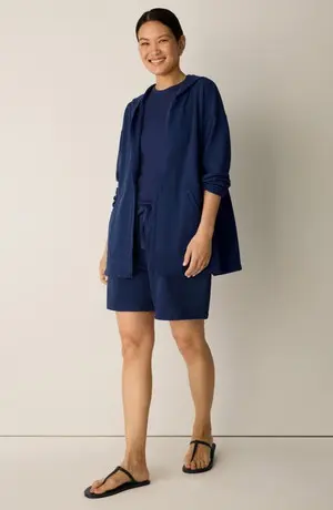 Eileen Fisher Hooded Organic Cotton Terry Jacket