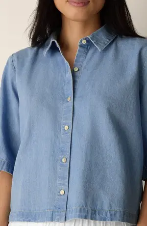Eileen Fisher Classic Collar Short Sleeve Button-up Shirt