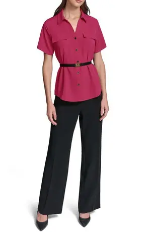 Karl Lagerfeld Paris Belted Button-up Shirt - Currant