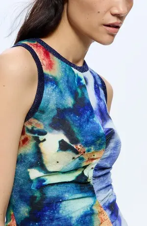 Desigual Sleeveless Crewneck Top With Painterly Print