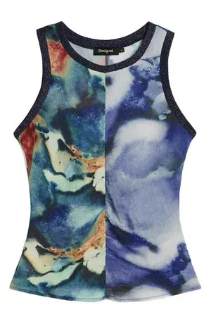 Desigual Sleeveless Crewneck Top With Painterly Print