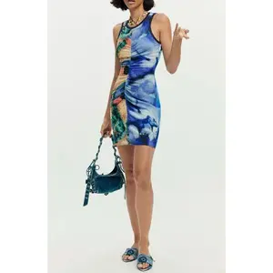 Desigual Ruched Sleeveless Midi Dress - Blue