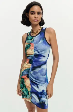 Desigual Ruched Sleeveless Midi Dress
