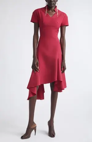 Alexander McQueen Asymmetrical Wool & Mohair Dress With Scalloped Edges