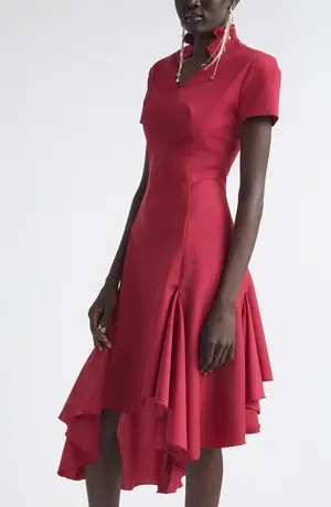 Alexander McQueen Asymmetrical Wool & Mohair Dress With Scalloped Edges