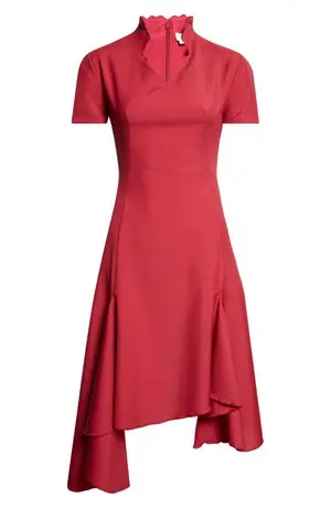 Alexander McQueen Asymmetrical Wool & Mohair Dress With Scalloped Edges