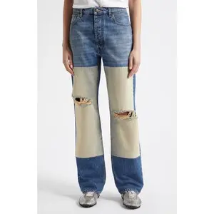MAISON MARGIELA Ripped High Waist Patchwork Panel Straight Leg Jeans