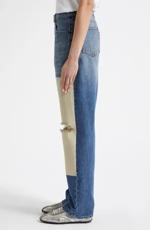 MAISON MARGIELA Ripped High Waist Patchwork Panel Straight Leg Jeans
