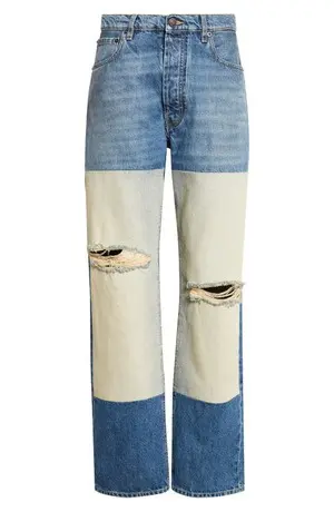 MAISON MARGIELA Ripped High Waist Patchwork Panel Straight Leg Jeans