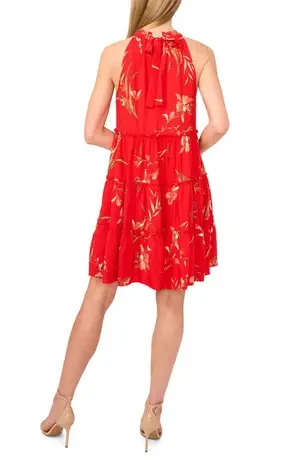 CECE DUPRAZ Tiered Halterneck Floral Print Dress