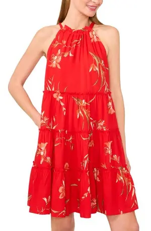 CECE DUPRAZ Tiered Halterneck Floral Print Dress