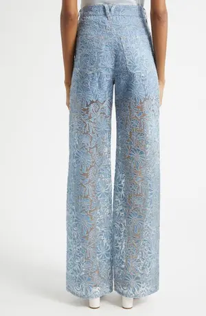 Veronica Beard Taylor Burnout Floral Wide Leg Jeans - Lakeshore